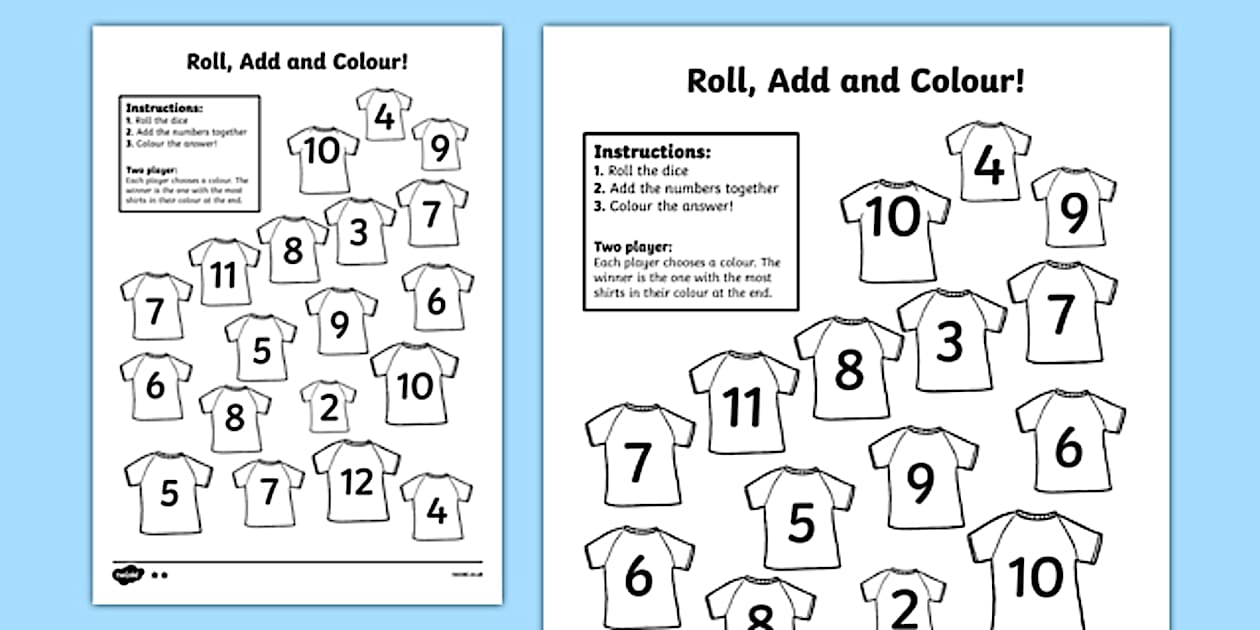 Lower Ability Football Roll And Colour Worksheet - Twinkl