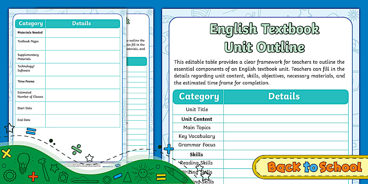 Unit Outline Plan Editable Template- Worksheet