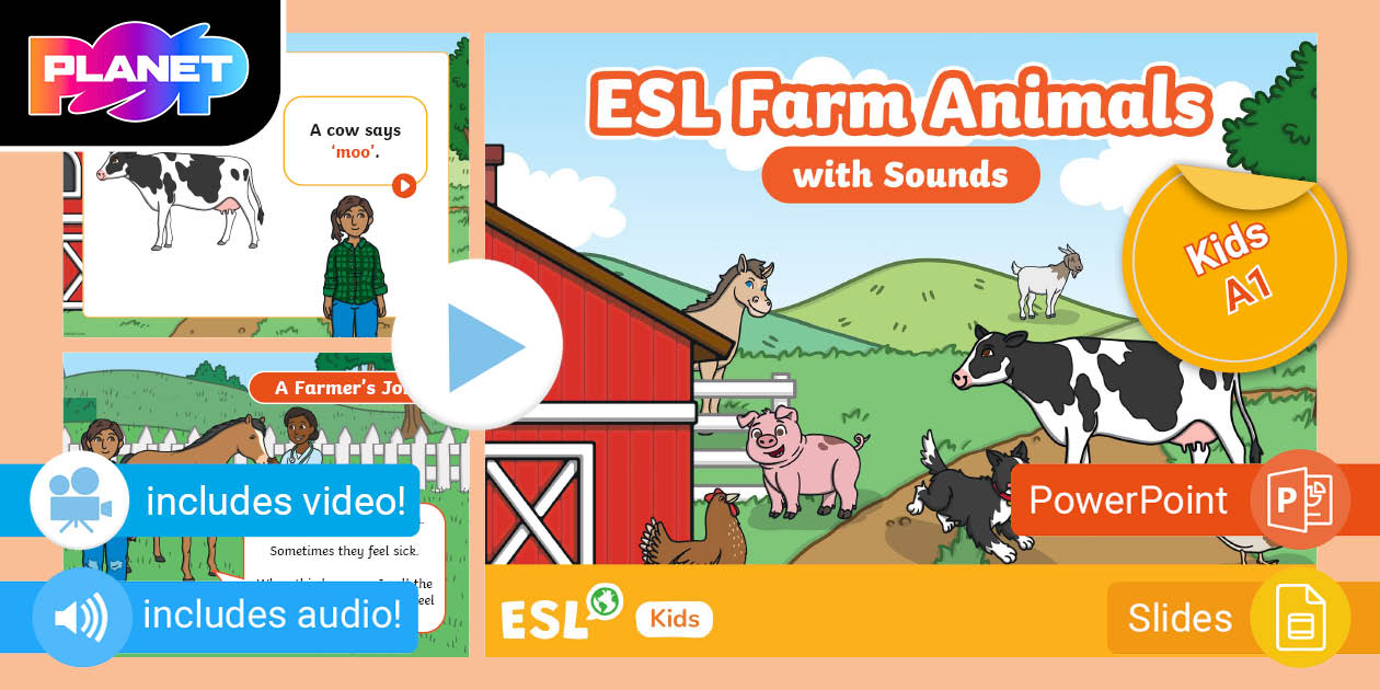 ESL Farm Animals with Sounds [Kids, A1] - Twinkl