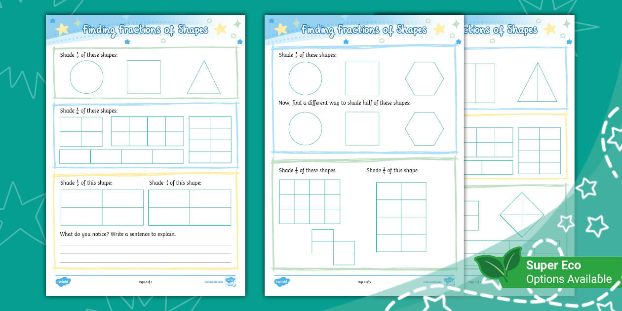 Finding Fractions of Shapes (Ages 6 - 7) (teacher made)