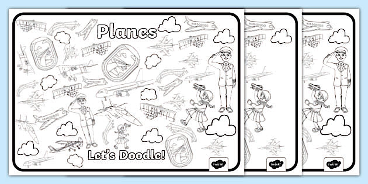 Plane Doodle Colouring Pages - Twinkl - KS1 (teacher made)