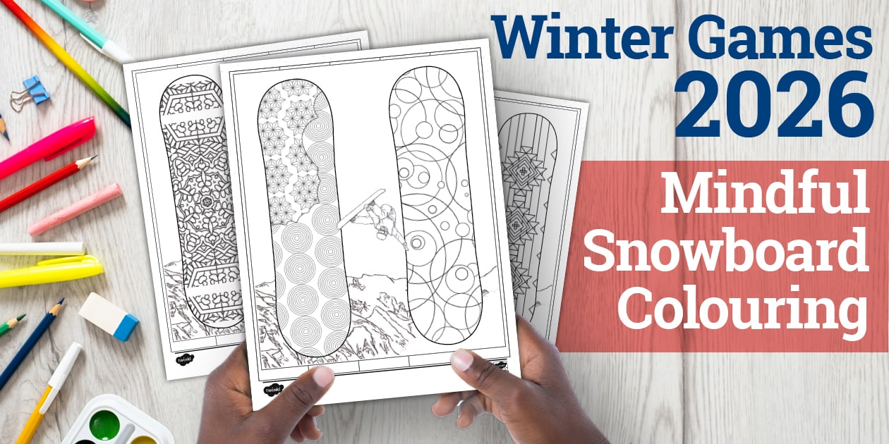 Winter Games 2026 Snowboard Colouring Activity