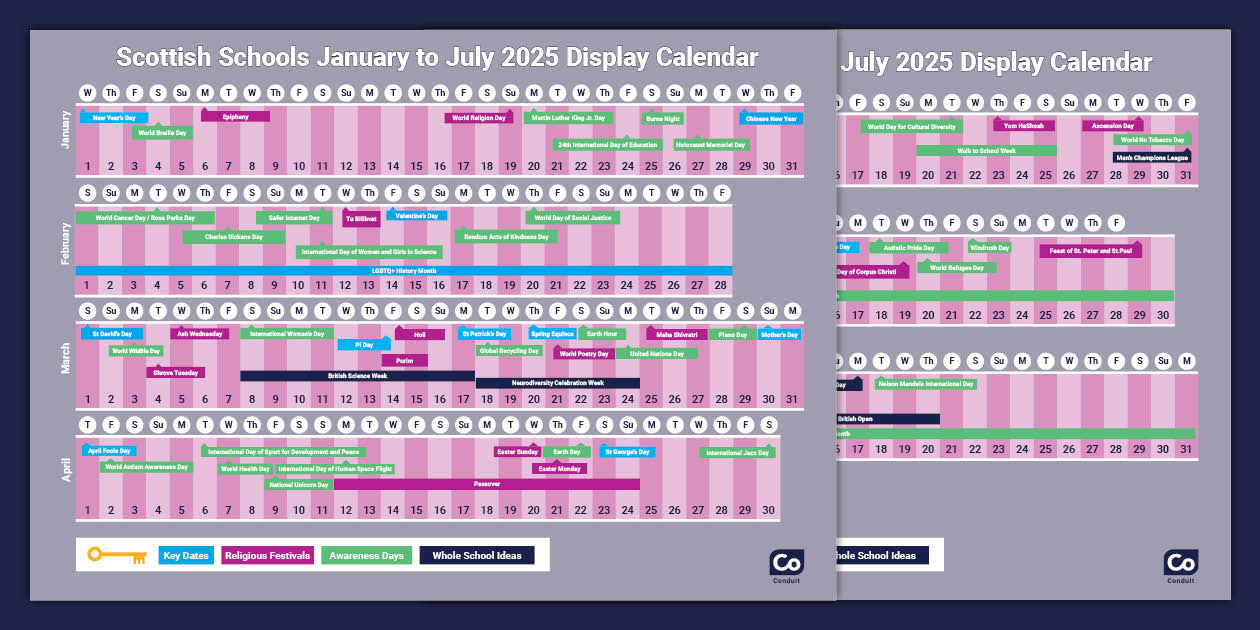 Scottish Secondary Schools Jan to July 2025 Display Calendar
