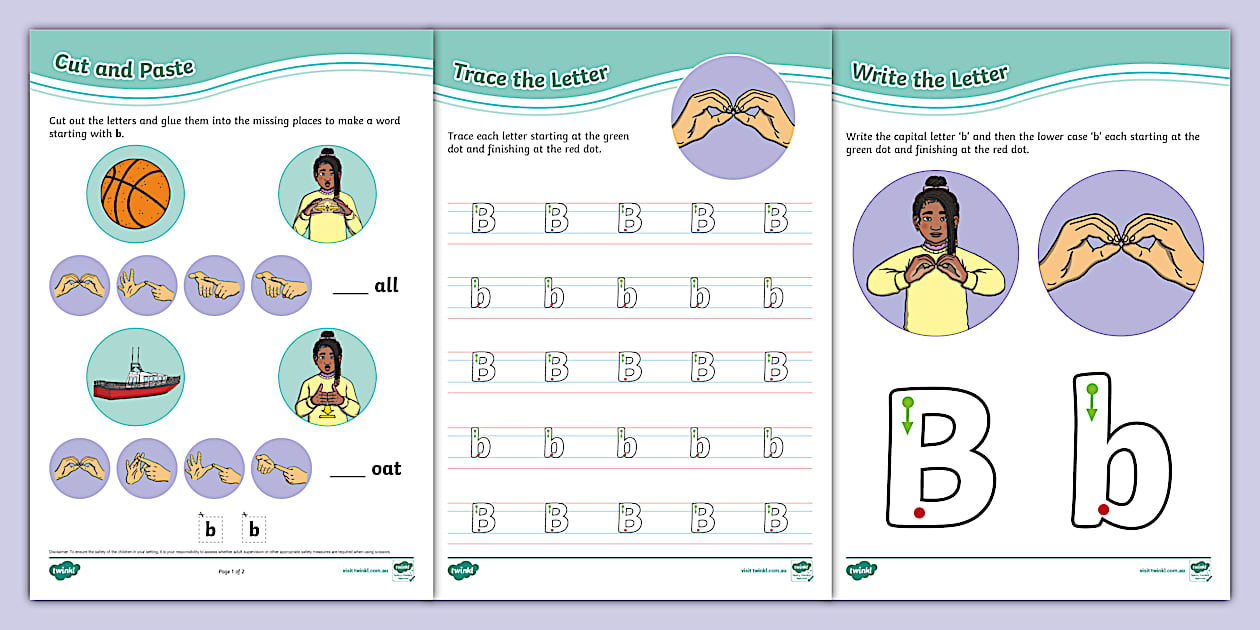 BSL Fingerspelling B Handwriting Activity Pack - Twinkl