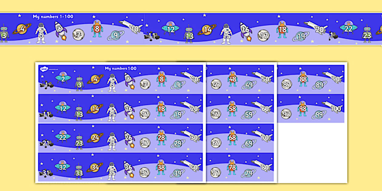 Space Themed Number Strip 1-100 (Teacher-Made) - Twinkl