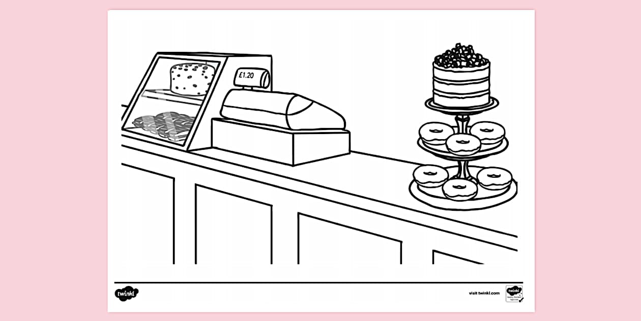 Cake Shop Counter Colouring | Colouring Sheet (teacher made)