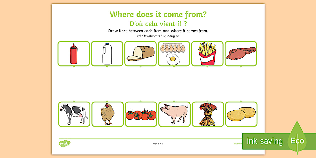 La Nourriture et Les Boissons Worksheet | Twinkl - Twinkl
