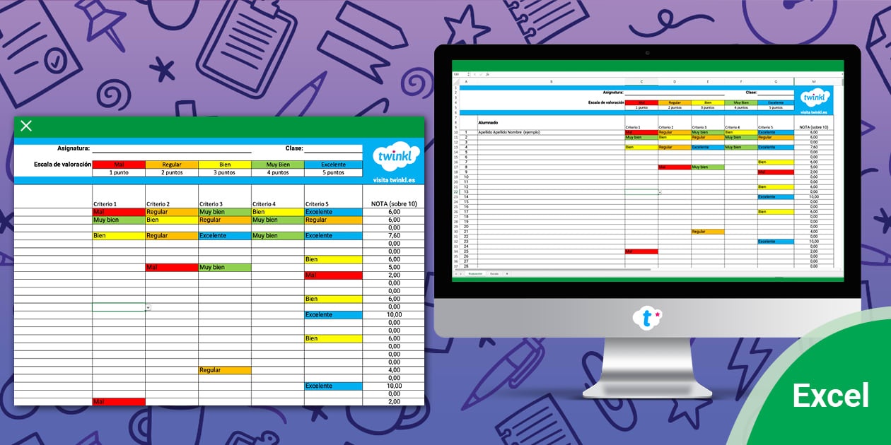 Excel: Escala de valoración 5 x 5 (teacher made) - Twinkl