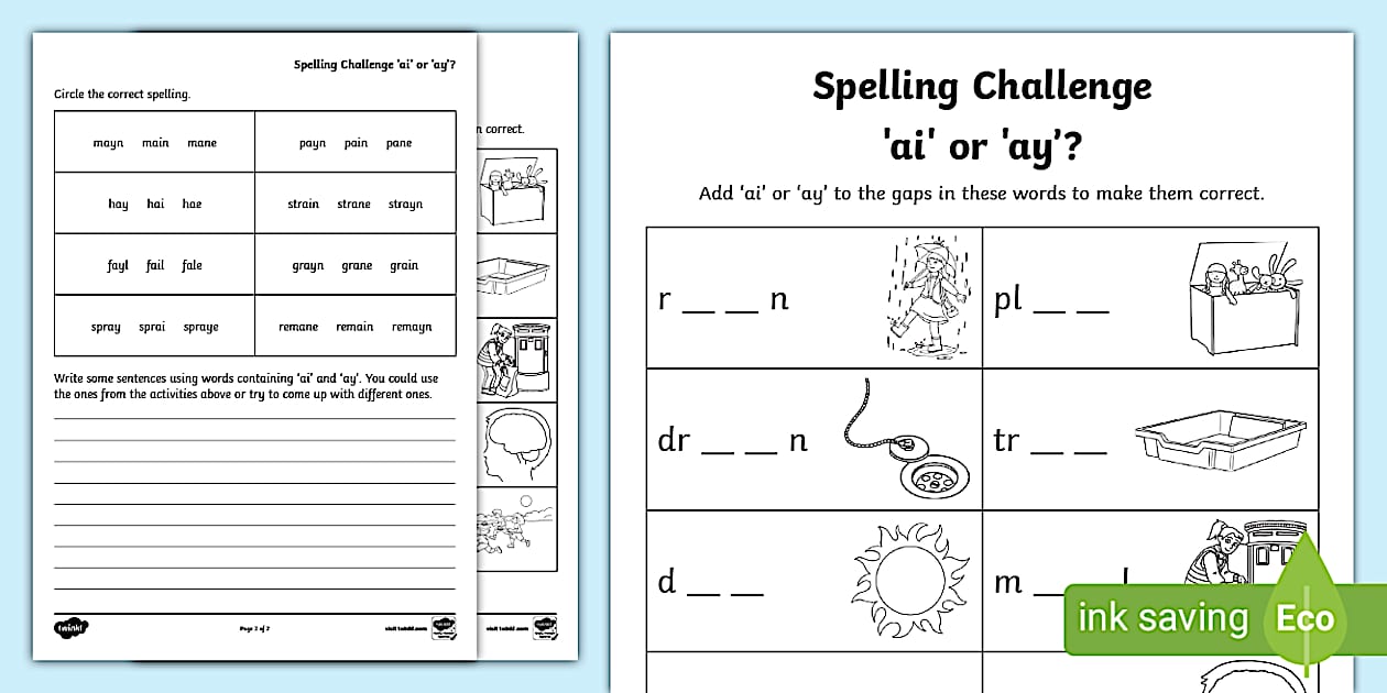 ay or ai Spelling Challenge (Teacher-Made) - Twinkl