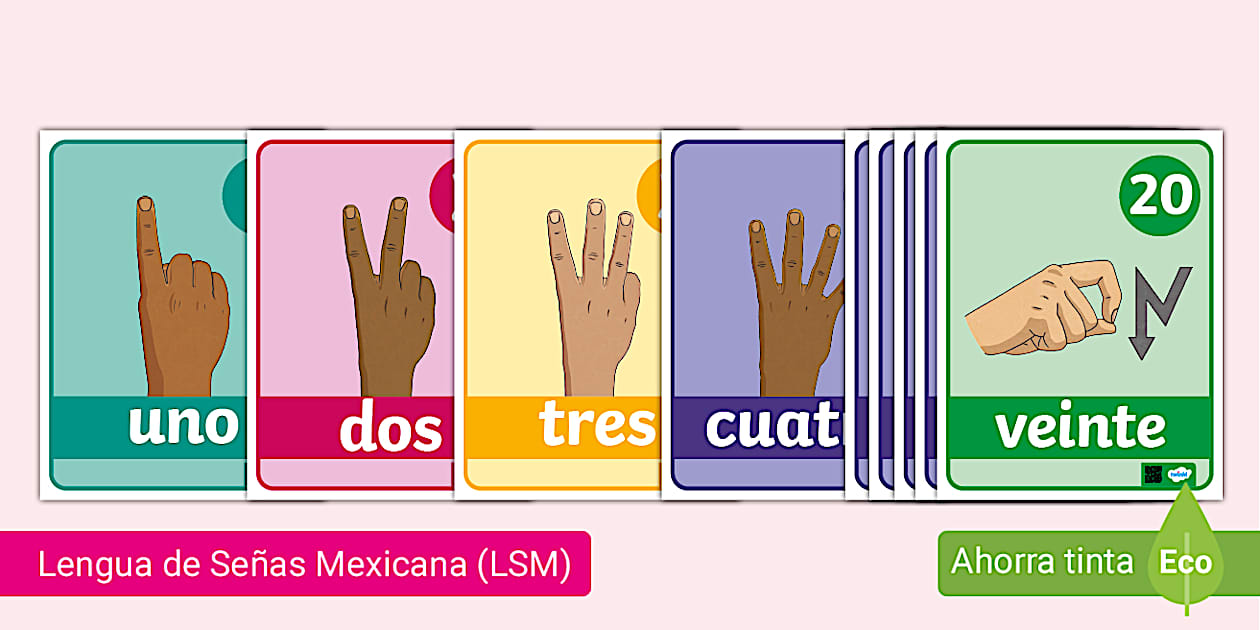 Carteles: Números del 1 al 20 en LSM