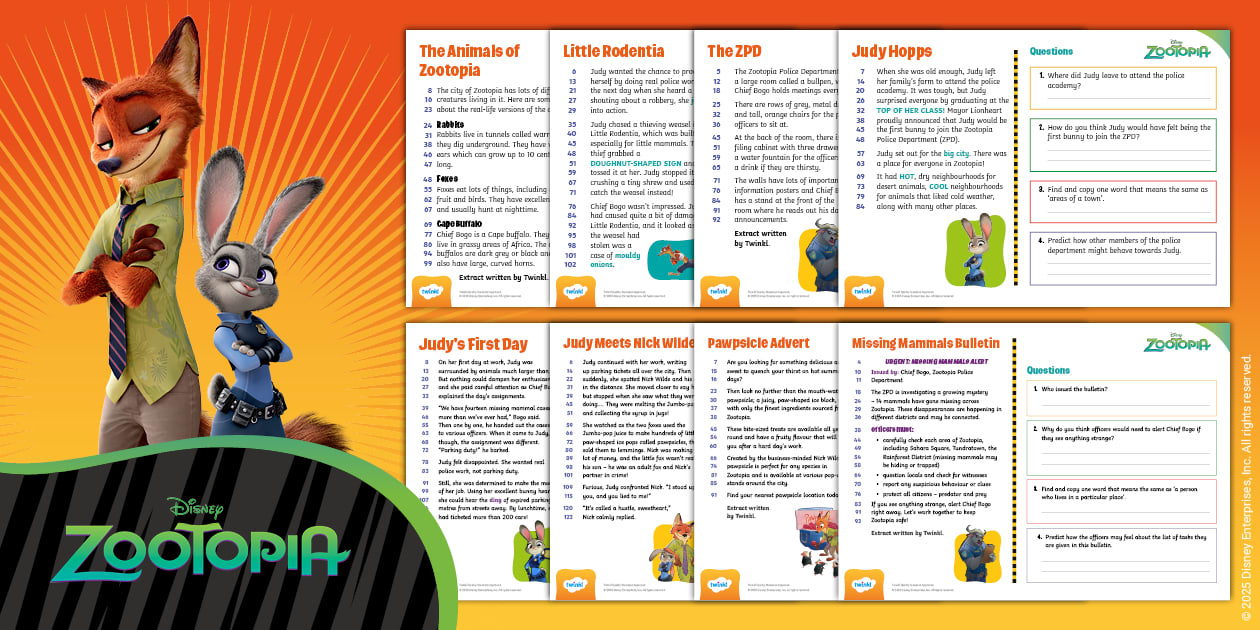 Zootopia: 60-Second Reads Activities