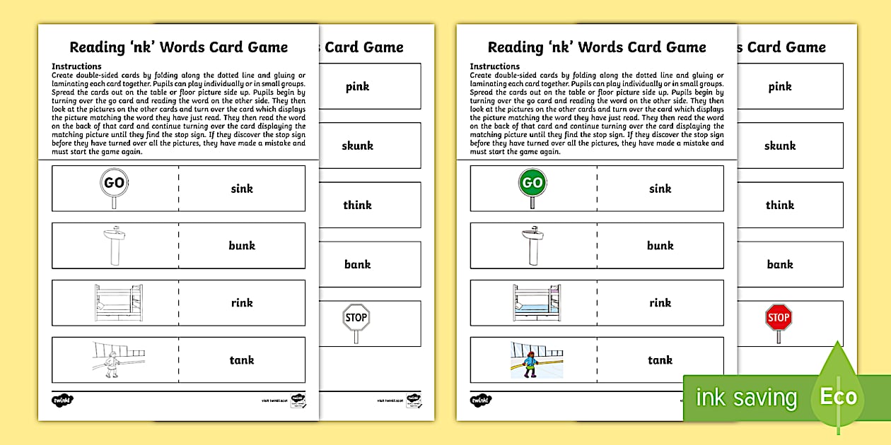 Reading 'nk' Words Card Game (teacher made) - Twinkl