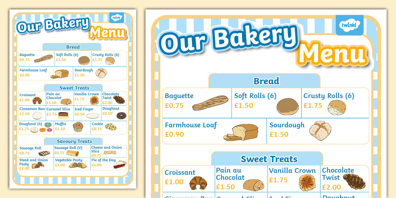 Our Bakery Menu Display Poster - Twinkl
