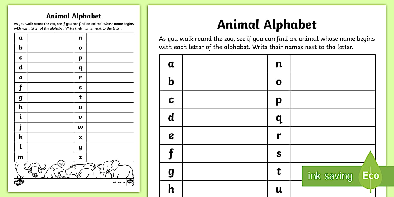 Animal Alphabet Activity Sheet - Twinkl