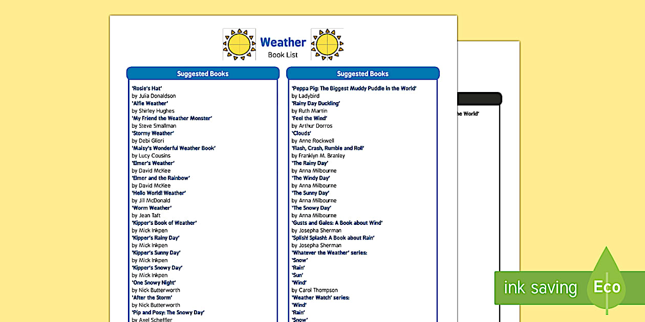 Weather Book List- EYFS Reading - Story Resources - Twinkl