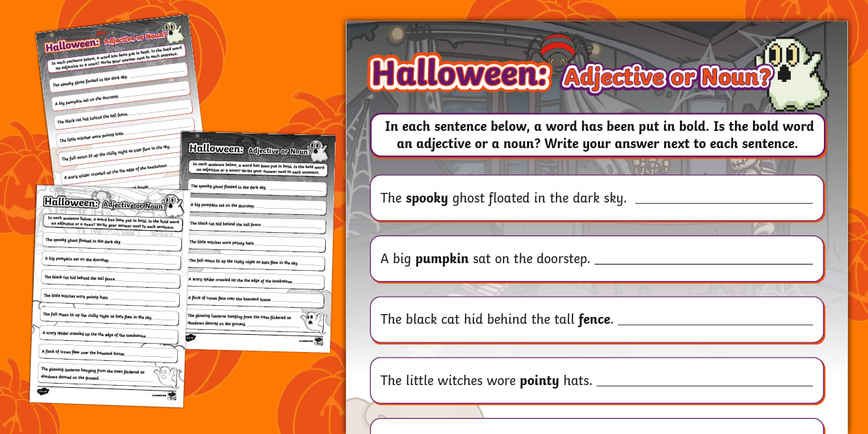 Halloween Adjective or Noun? Worksheet - Twinkl