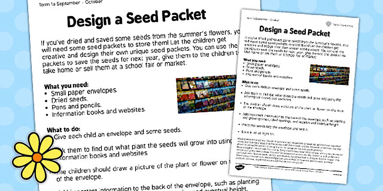 Design a Seed Packet Worksheet (teacher made) - Twinkl