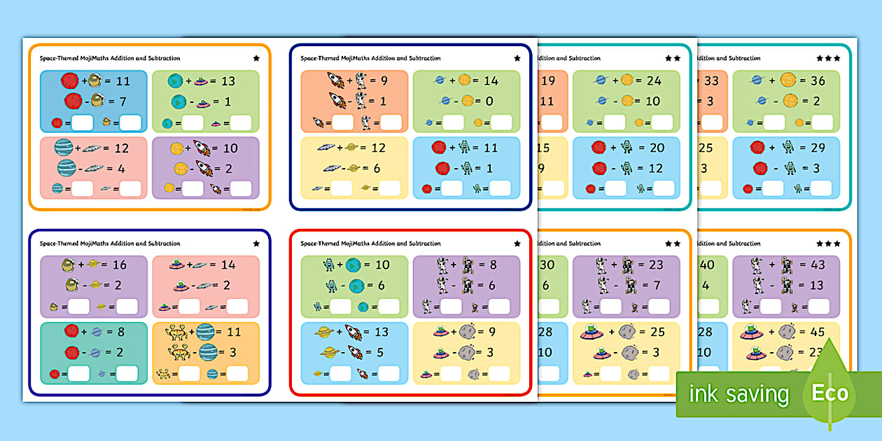 KS1 Space-Themed MojiMaths Addition and Subtraction Differentiated ...