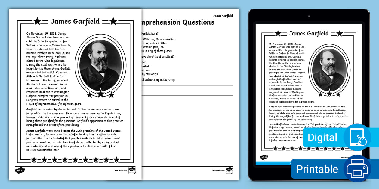8th Gr James Garfield Reading Passage Comprehension Activity