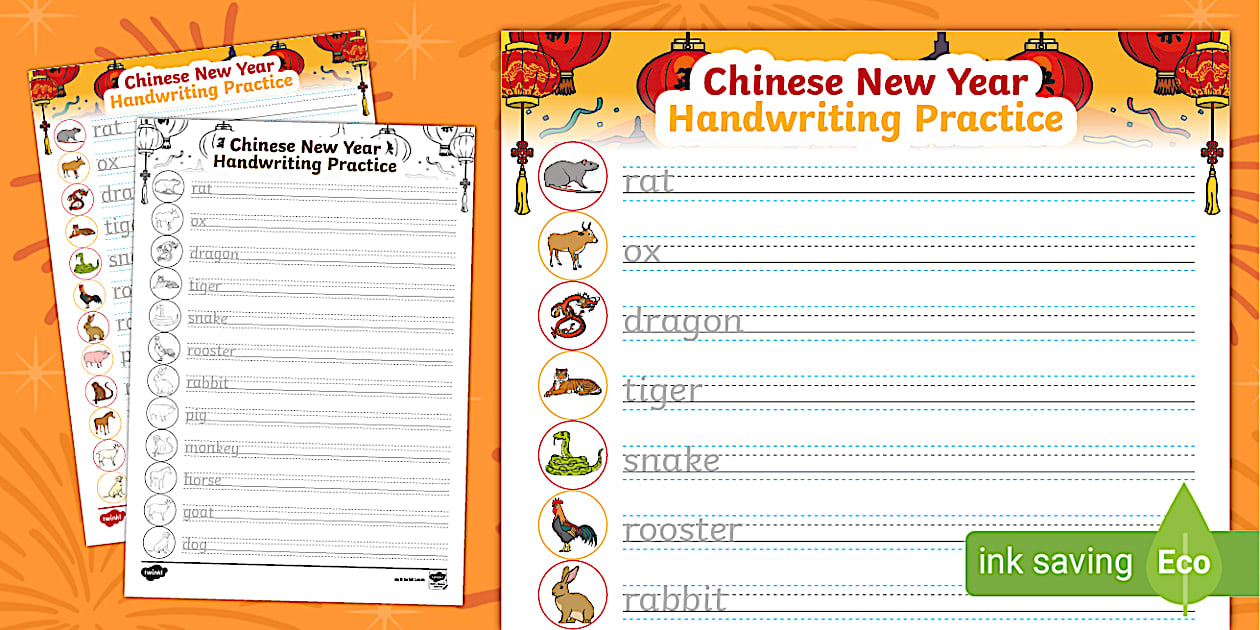 Chinese New Year Handwriting Practice Worksheet - Twinkl