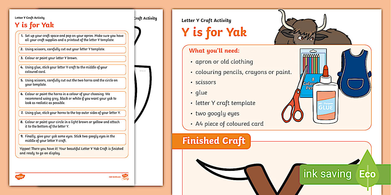 Letter Y Craft - Y is for Yak (teacher made) - Twinkl