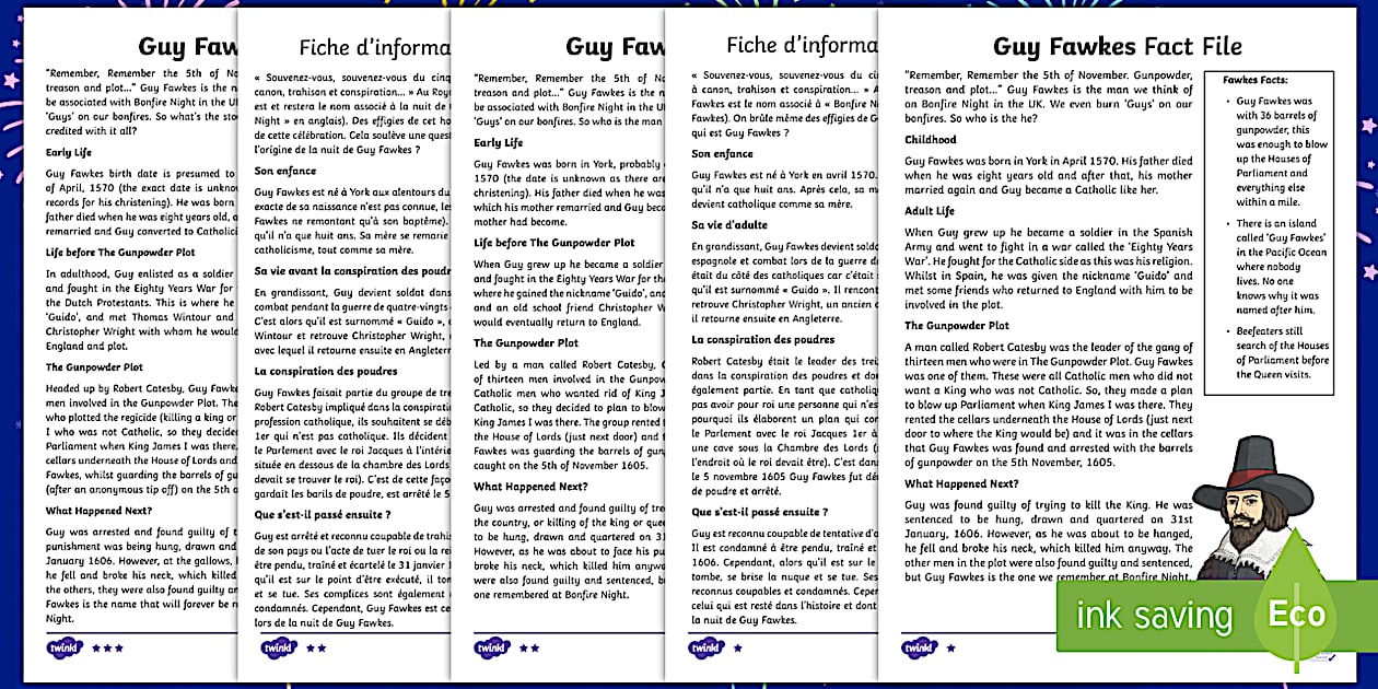 Guy Fawkes Differentiated Reading Comprehension Activity English/French