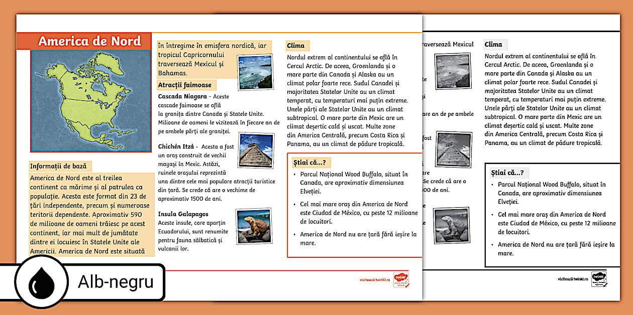 America de Nord – Fișă informativă - Twinkl