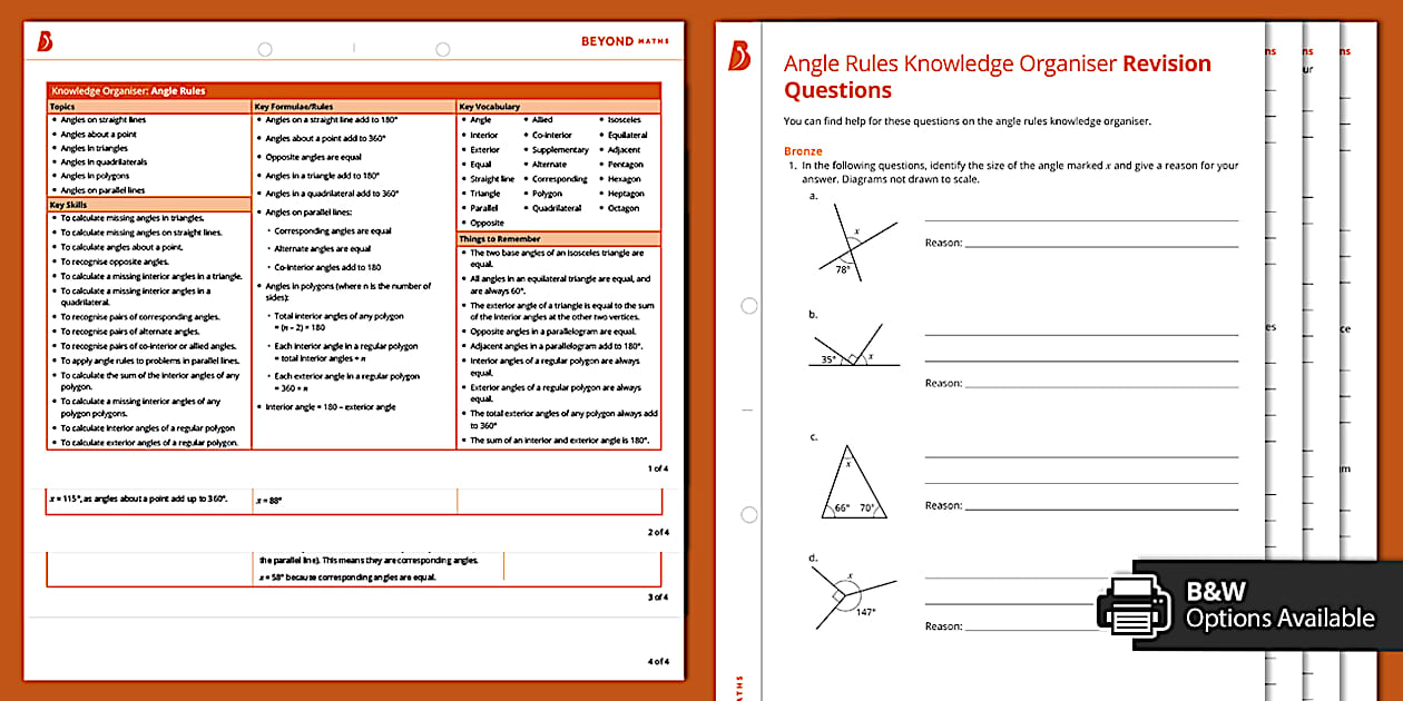 👉 Angles Year 7 Knowledge Organiser And Questions - Maths