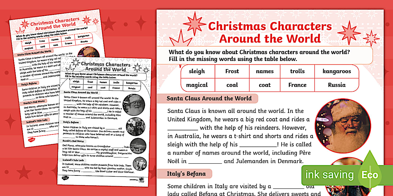 Christmas Characters Cloze Worksheet (l'enseignant a fait)