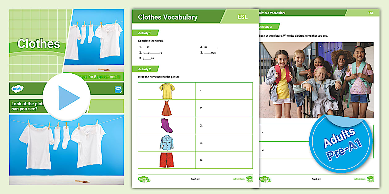 ESL Clothes Vocabulary PPT Lesson [Adults, Pre-A1] - Twinkl