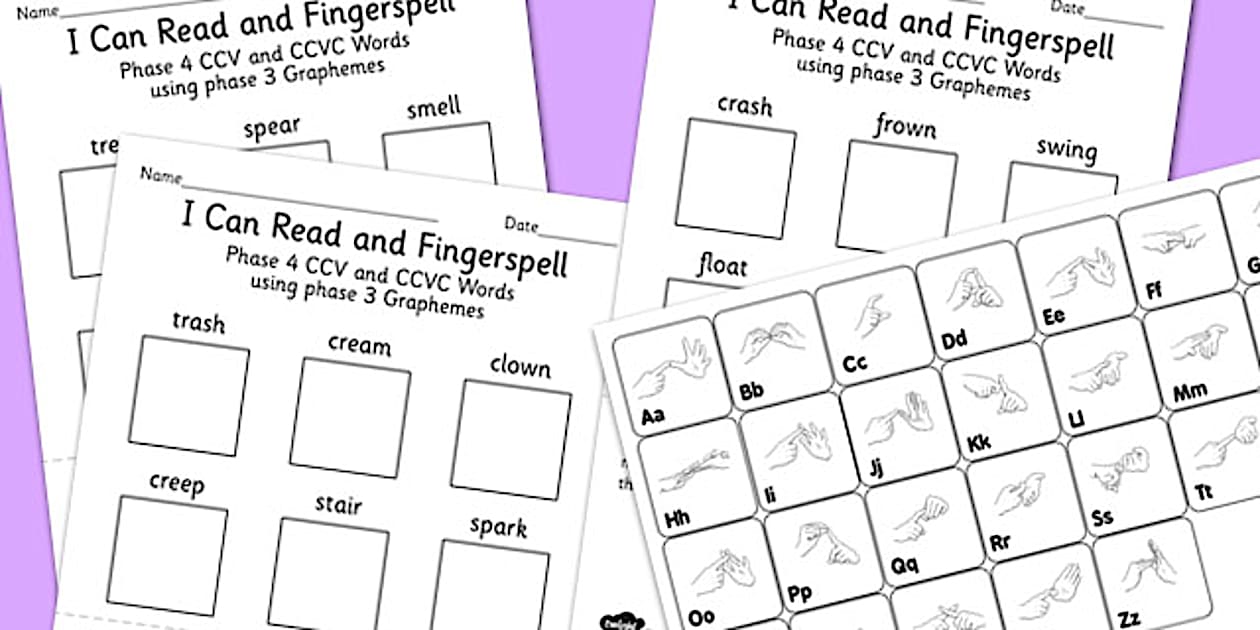 I Can Read and Fingerspell Phase 4 CCV and CCVC Words Activity, worksheet