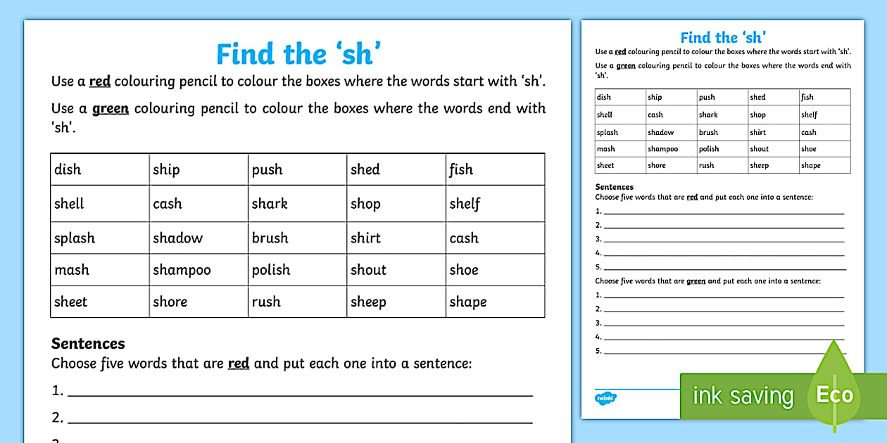 Find the 'sh' Worksheet (teacher made) - Twinkl
