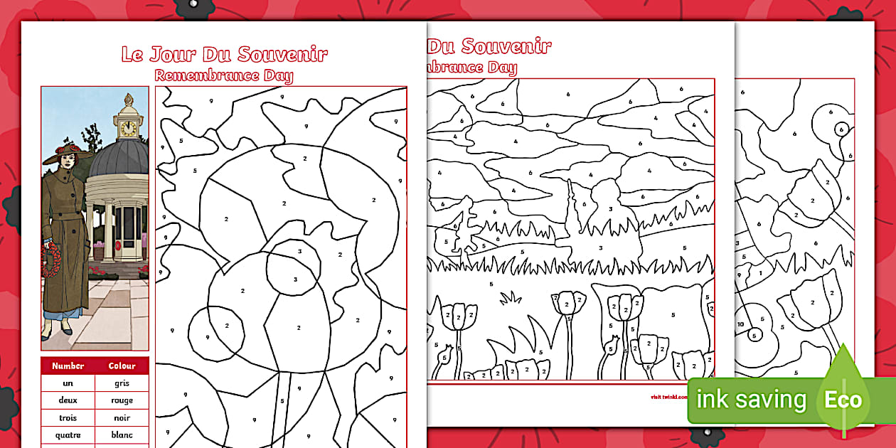 👉 French: Remembrance Day Colour by Number (Teacher-Made)