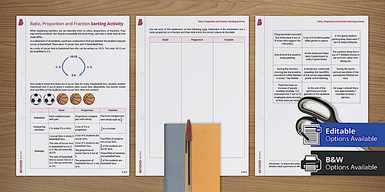 Ratio, Proportion and Fraction Sorting Activity - Twinkl