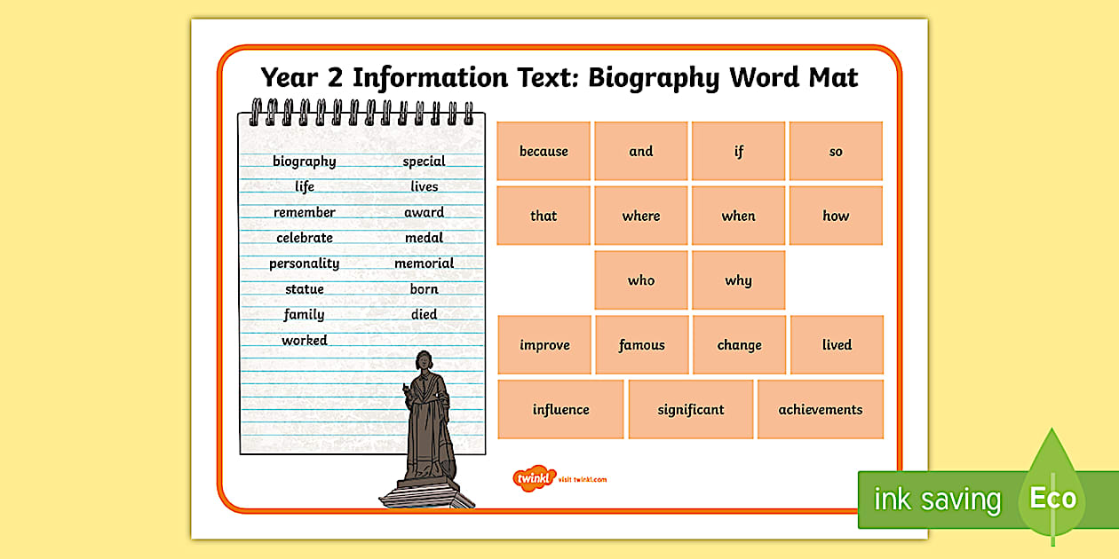 Year 2 Biography Word Mat | Primary Resources - Twinkl