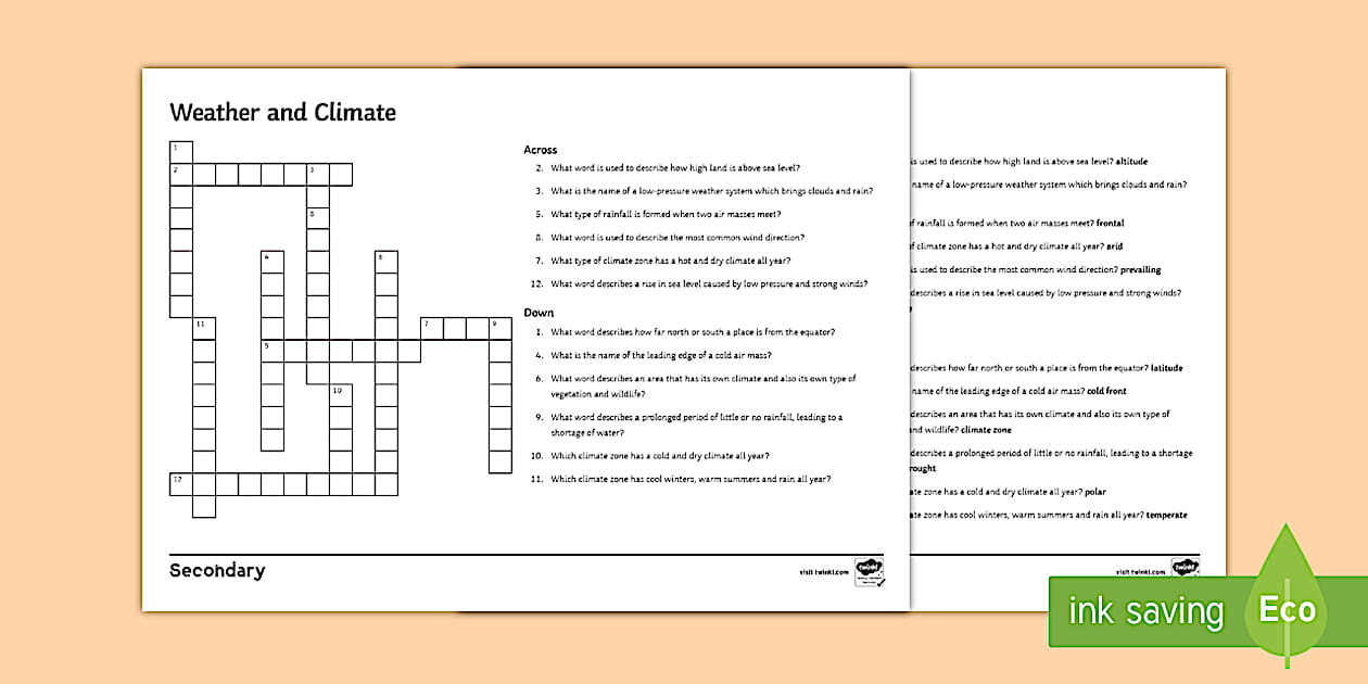 Weather and Climate 2: Crossword (teacher made) - Twinkl