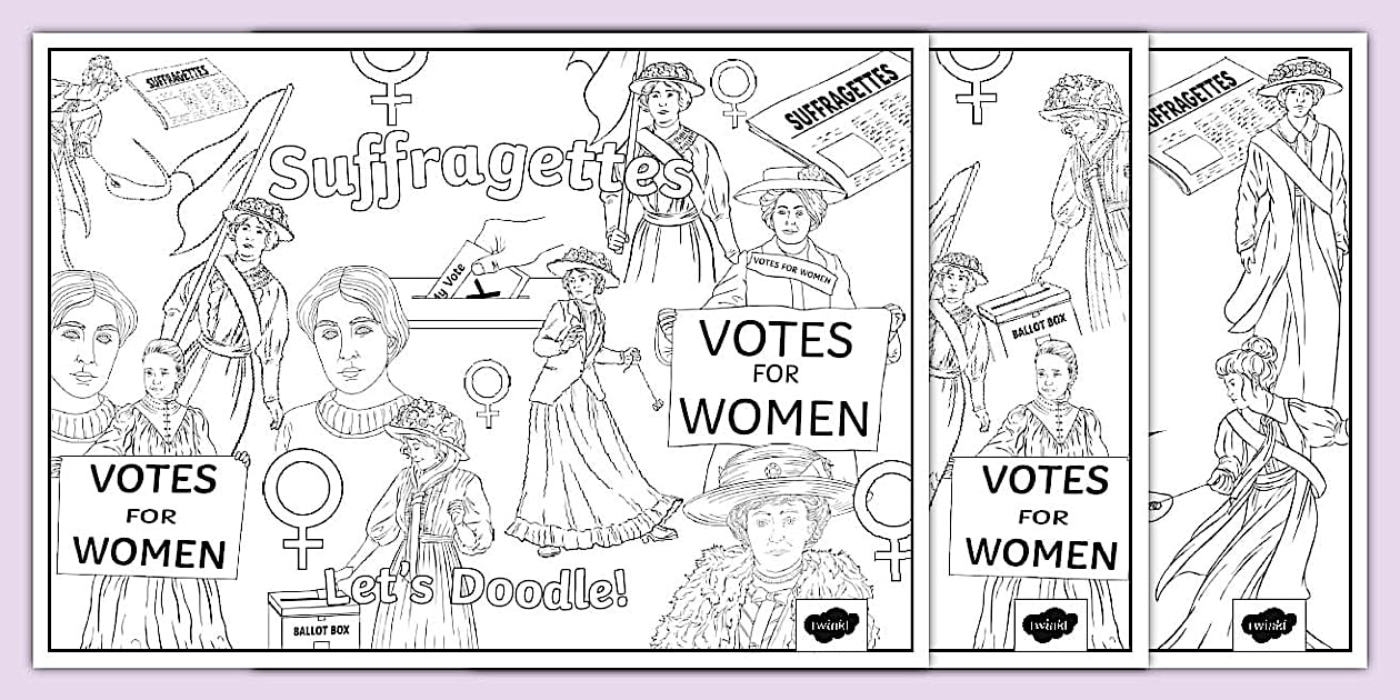 Suffragettes Doodle Colouring Pages - KS2 - Twinkl