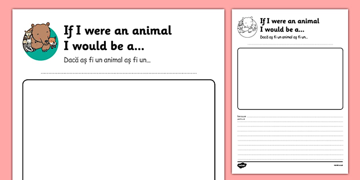 Black and White If I Were an Animal I Would Be Transition Writing Frame