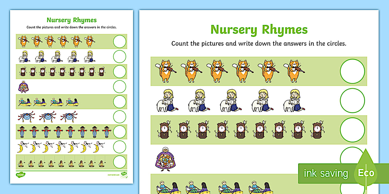 Nursery Rhyme Themed Counting to 10 Worksheet - - Twinkl