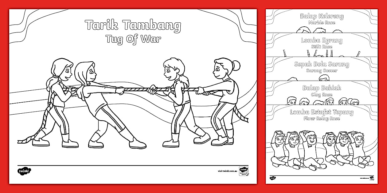 Indonesian Independence Day Games Colouring Pages - Twinkl