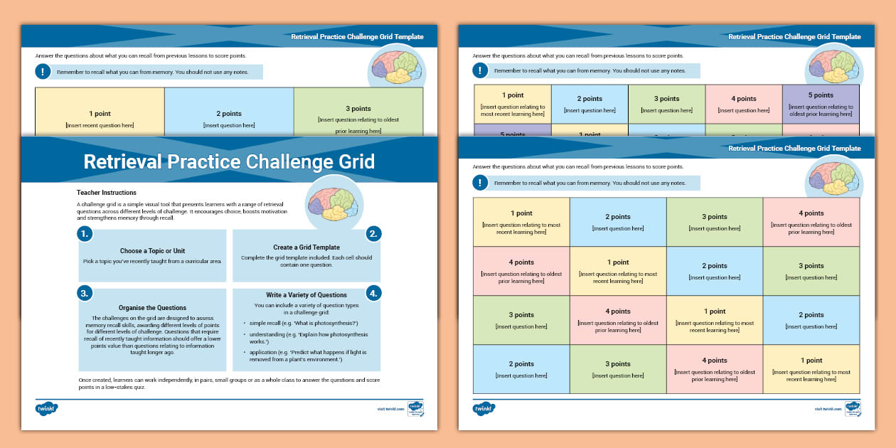 Retrieval Practice Challenge Grids (Teacher-Made) - Twinkl