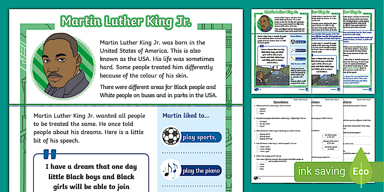 KS1 Martin Luther King Differentiated Reading Comprehension Activity