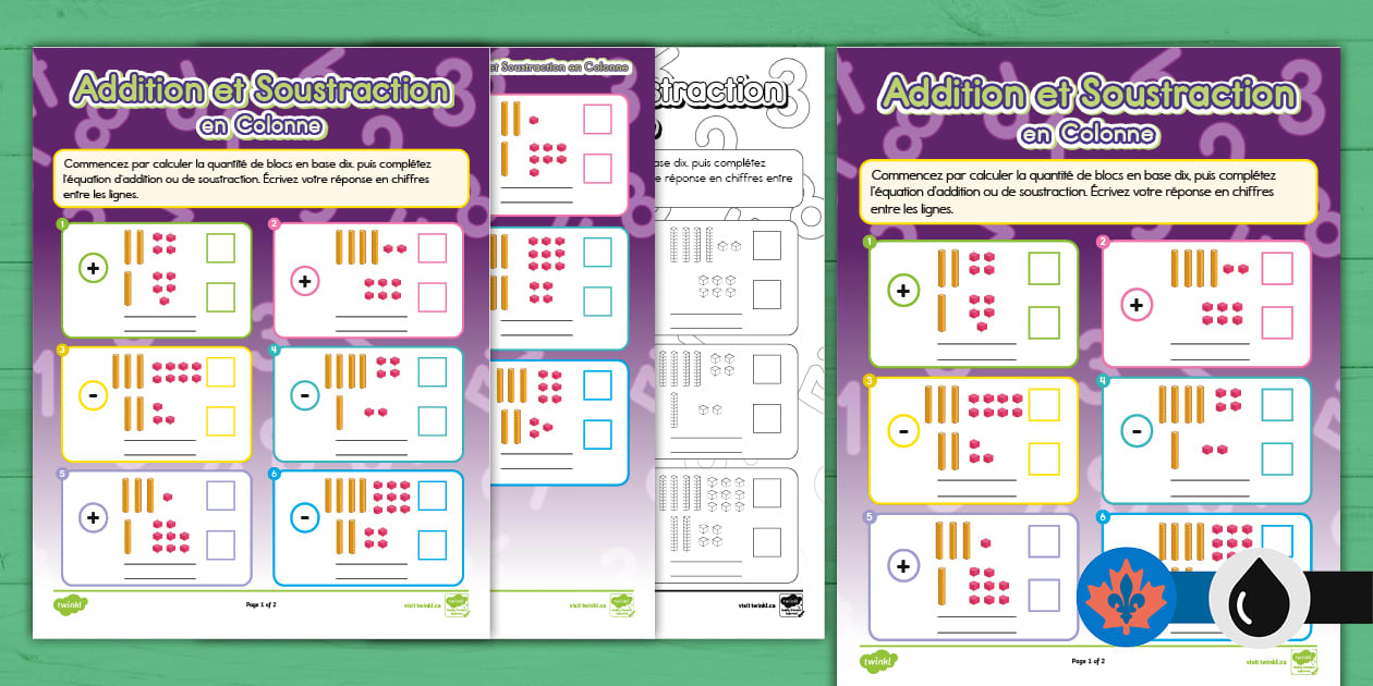 2-Digit Column Addition and Subtraction with Base Ten Blocks Activity ...