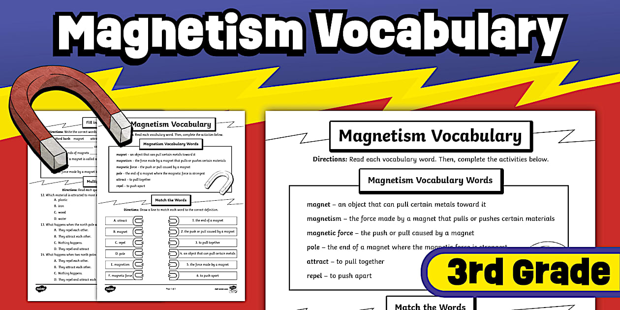 Third Grade Magnetism Vocabulary Worksheet