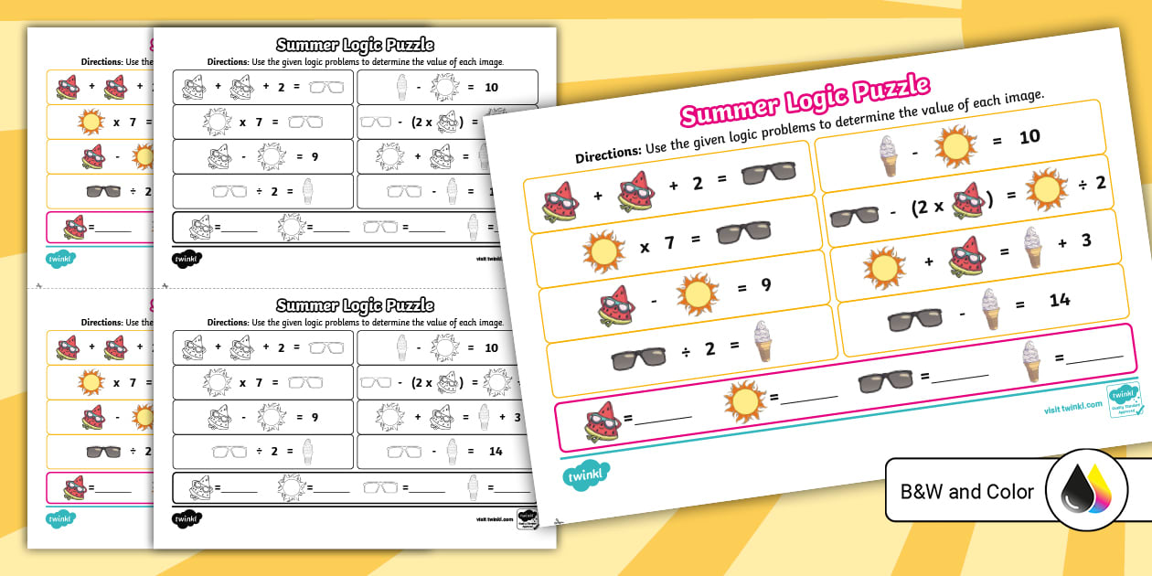 Algebra Critical Thinking Summer Logic Puzzle for 6th-8th Gr