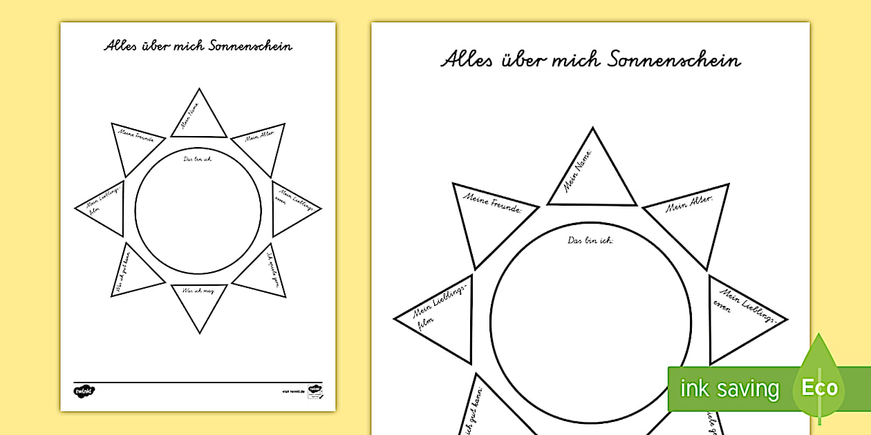 Alles über mich Sonnenschein Arbeitsblatt - Twinkl