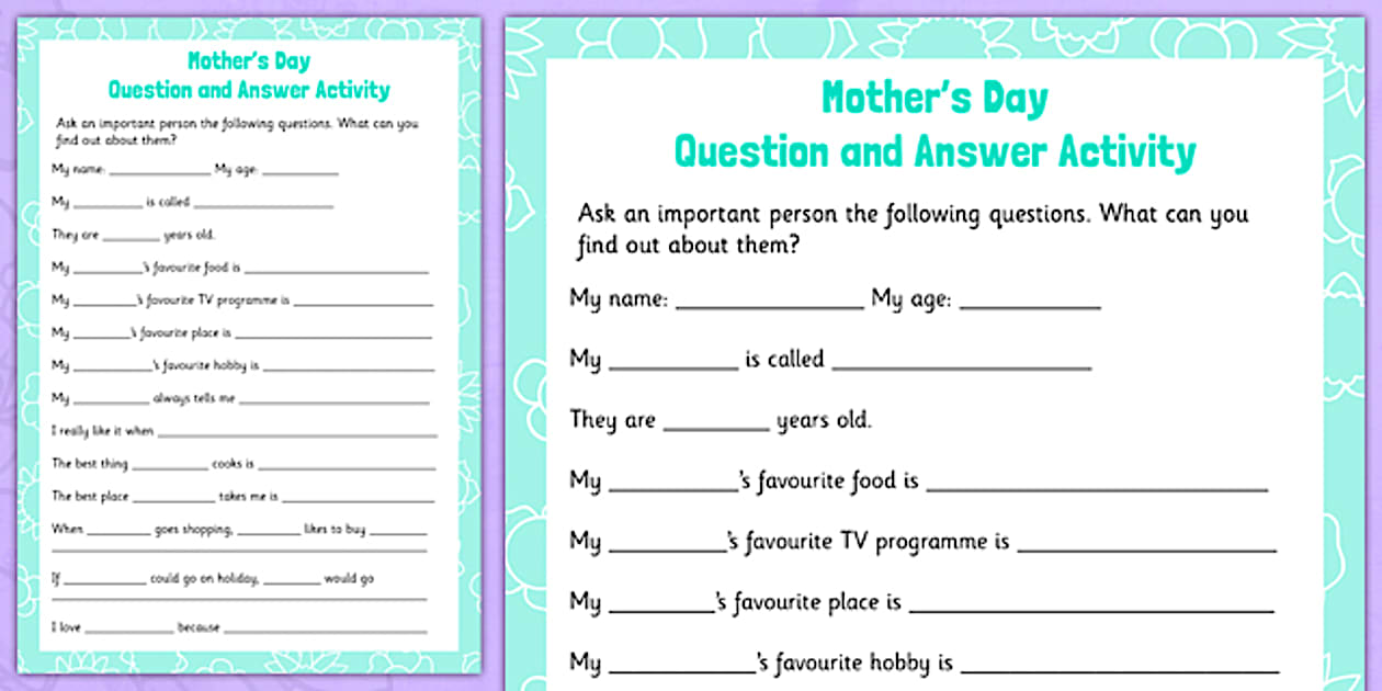 Editable Mother's Day Question and Answer Activity - Twinkl