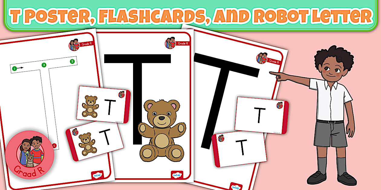 Gr.R Phonics-T3-Letter T-Poster, Flashcards and Robot Letter