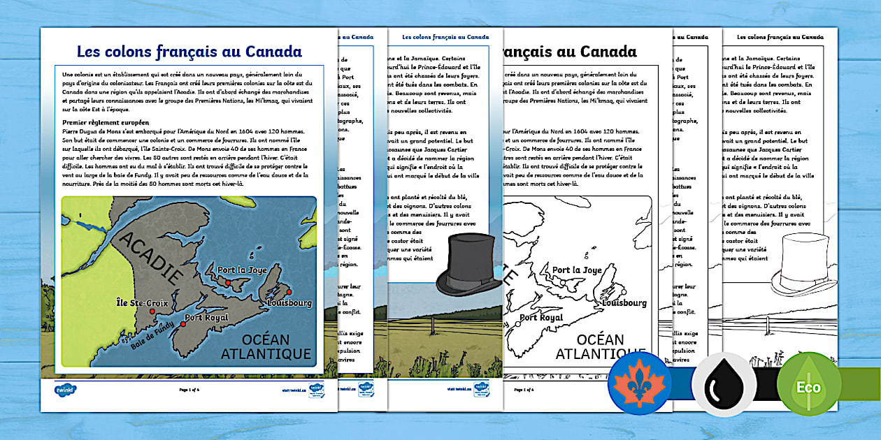 French Settlers to Canada Reading Comprehension French