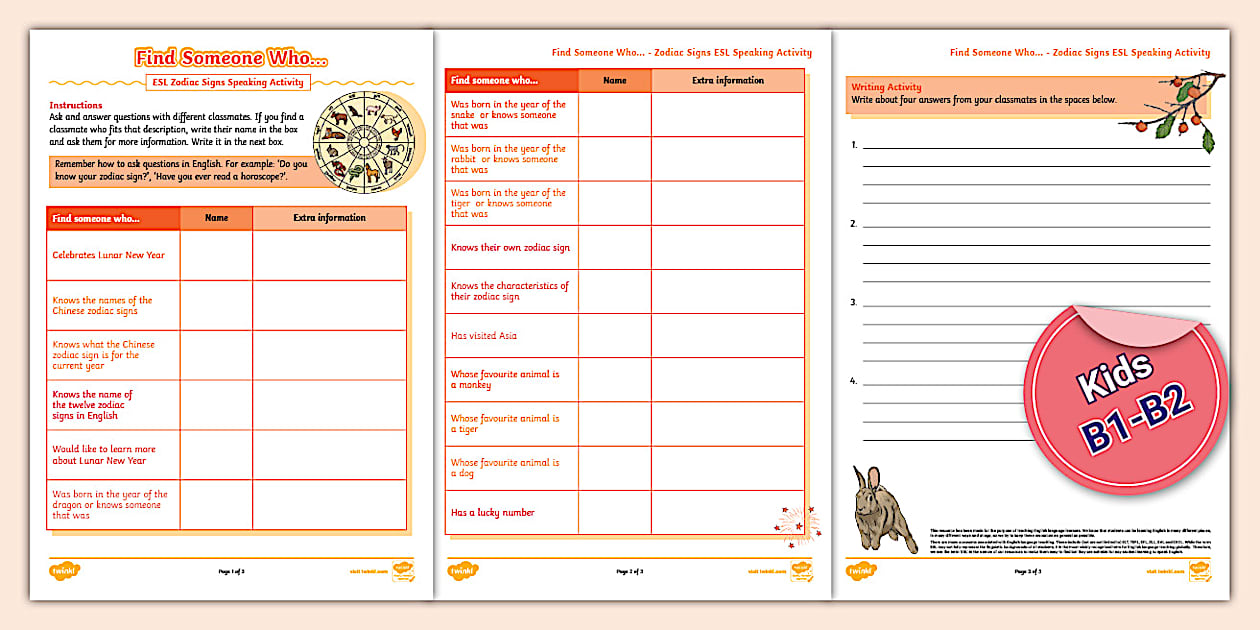 ESL Zodiac Signs Activity | 'Find Someone Who' Speaking Game